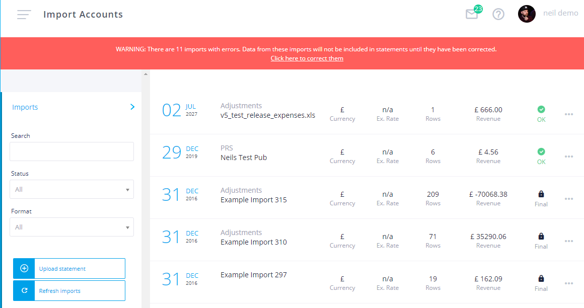Importing Sales Statements Ampsuite