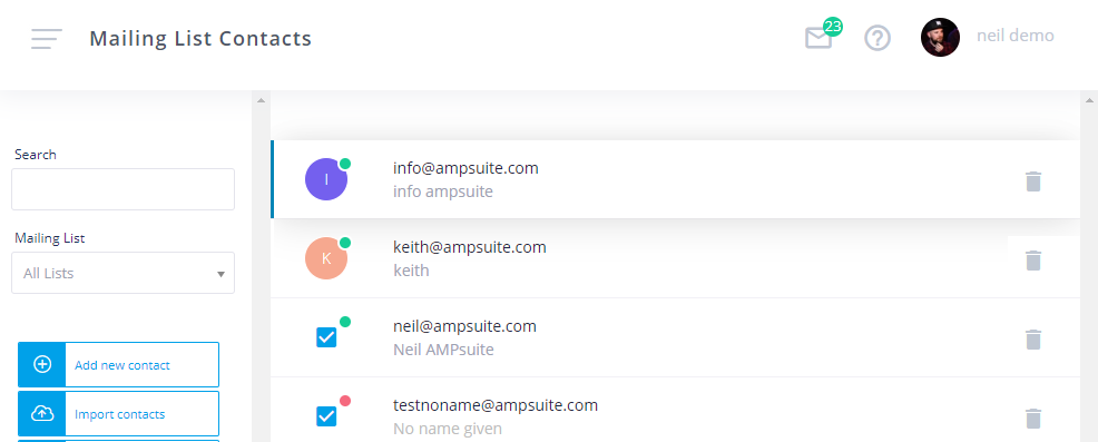 Mailing List Contacts – ampsuite